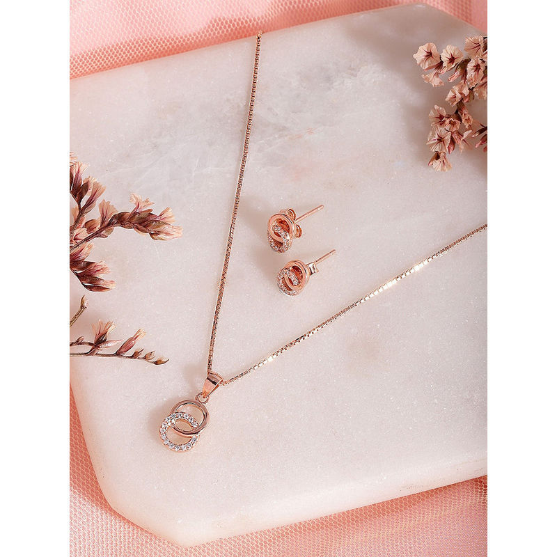 Buy Zavya Hoop and Loop Rose Gold 925 Silver Jewellery Set Online