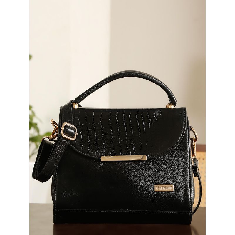 Buy Teakwood Black Women Hand Bag With Detachable Strap Online