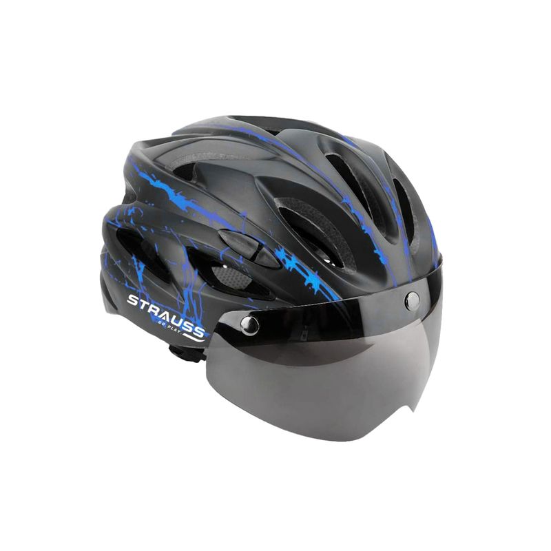 Buy Strauss Blue and Black Cycle Helmet with Magnetic Goggles Online