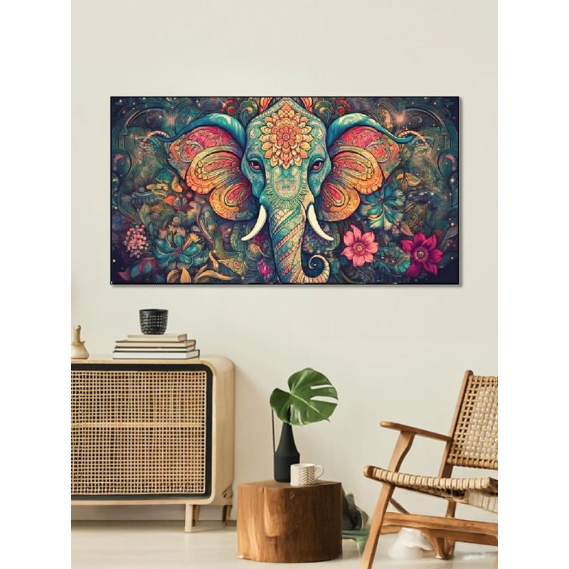 Buy Nestroots Colourful Elephant Amid Floral Splendour Wall Painting Online
