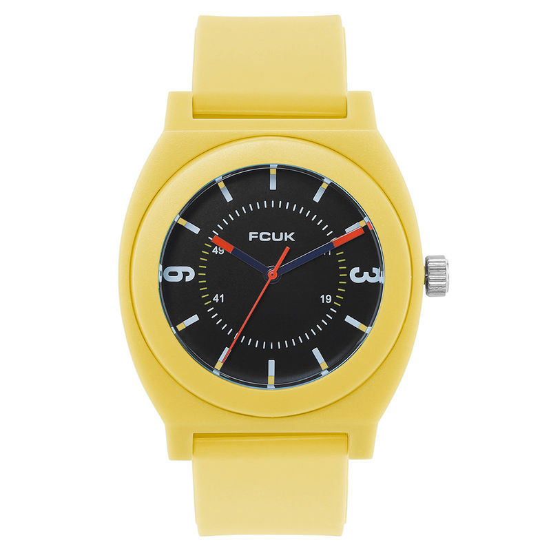 Buy Fcuk Analog Black Dial With Yellow Strap Unisex Watch- Fk00015C Online