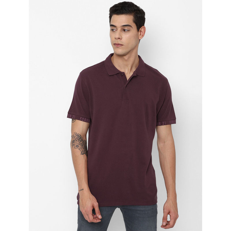 Buy Forever 21 Maroon Solid Polo T-shirt Online