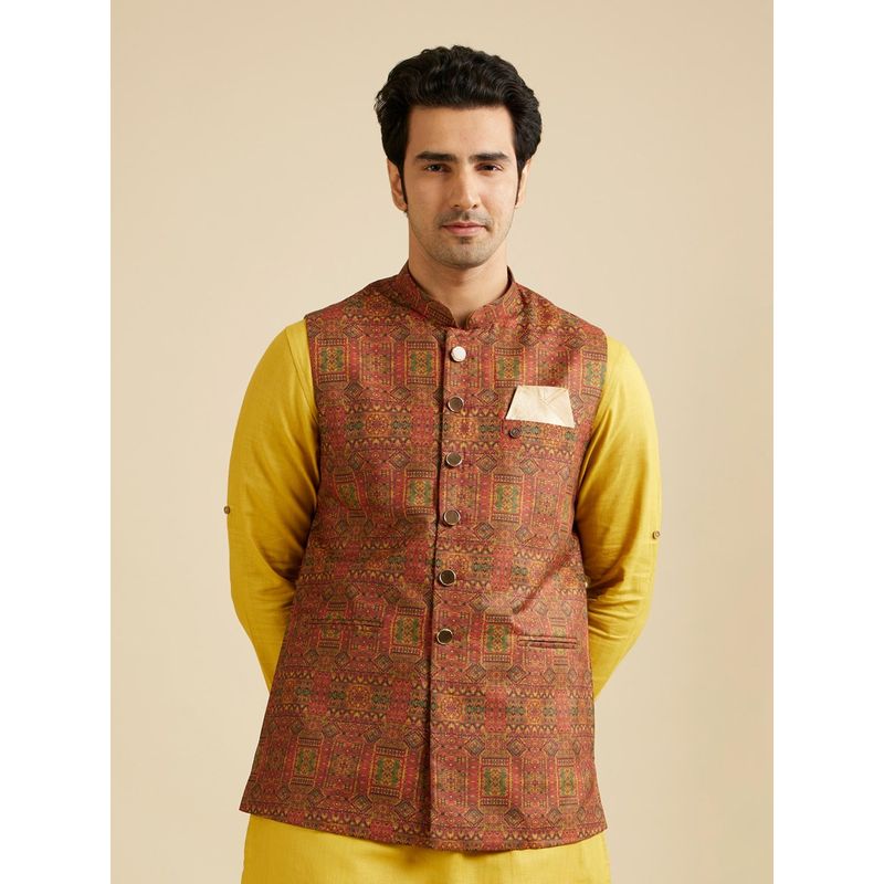 Buy Manyavar Rust Blended Viscose Digital Print Jacket for Men Online