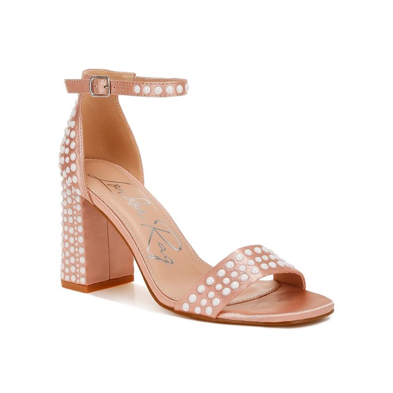 Buy London Rag Pearls Embellished Satin Rose Gold Sandal Heels Online