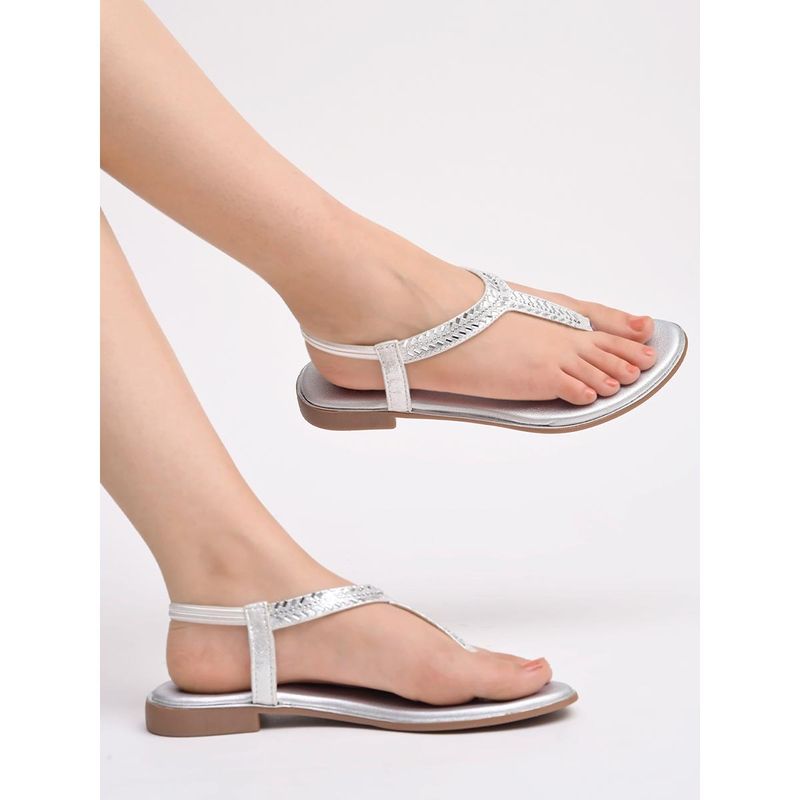 Buy Shoetopia Embellished Silver Flats for Women Online