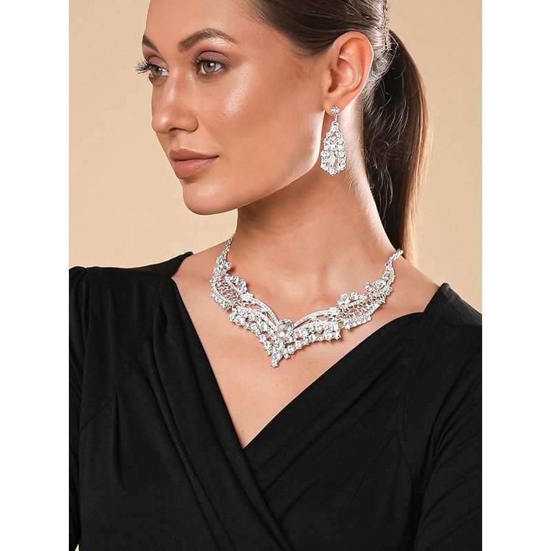 Buy Yellow Chimes Women Chimes Silver-Plated White Crystal-Studded ...