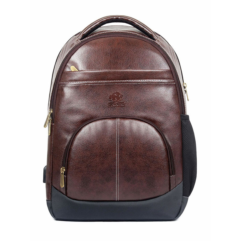 Buy The Clownfish Brown Solid Faux Leather Backpack Online