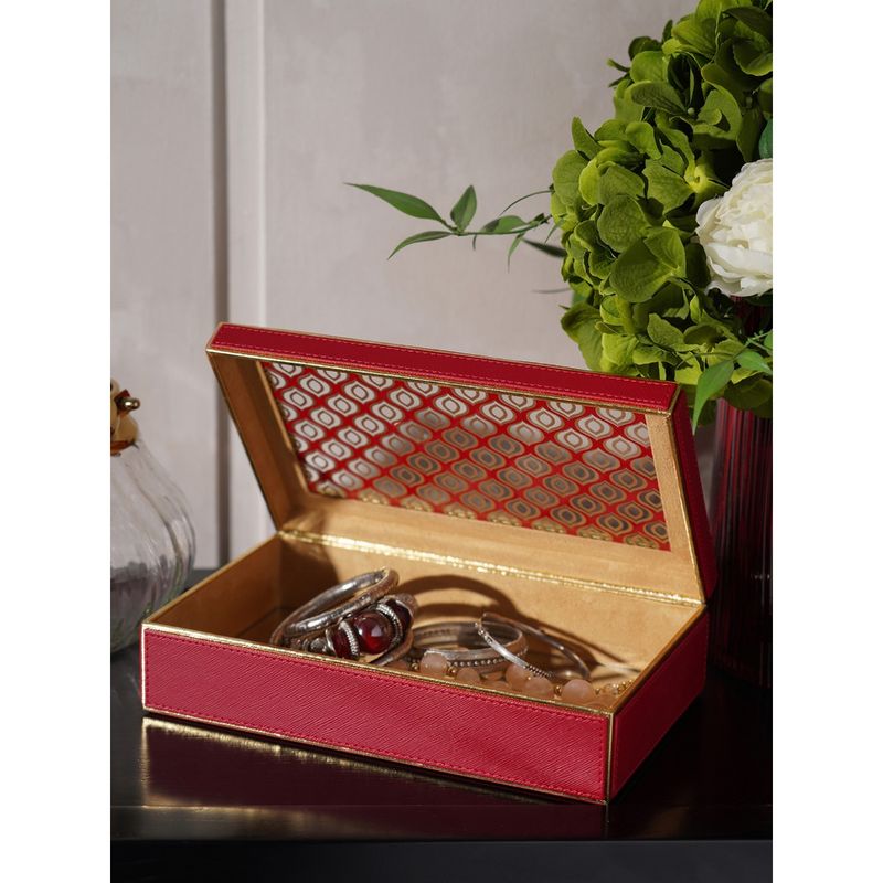 Buy Pure Home + Living Red Printed Glass Faux Leather Storage Box with ...