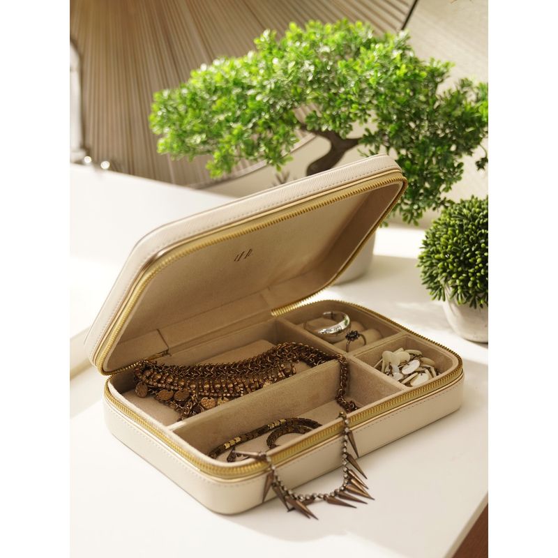 Buy Pure Home + Living Beige Rectangle Faux Leather Travel Jewellery ...