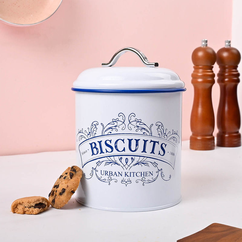 Buy Voncasa Iron White Biscuits Jar Cylindrical Glossy Biscuit jar Online