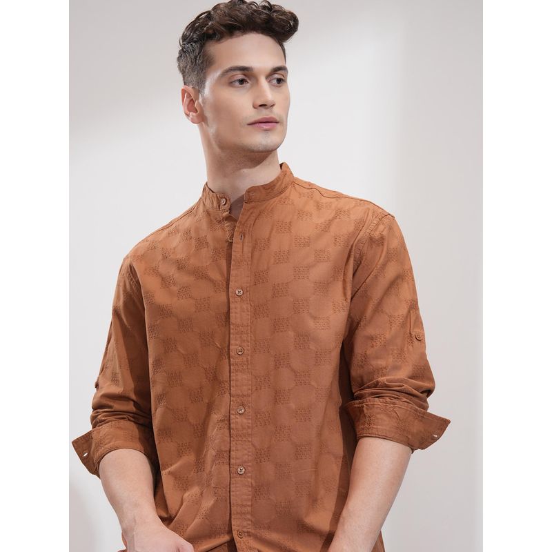Buy HIGHLANDER Men Rust Cotton Self Design Relaxed Fit Shirt Online