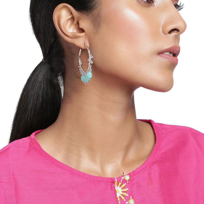Buy Accessher Silver Plated Blue Hoops For Women And Girls Online