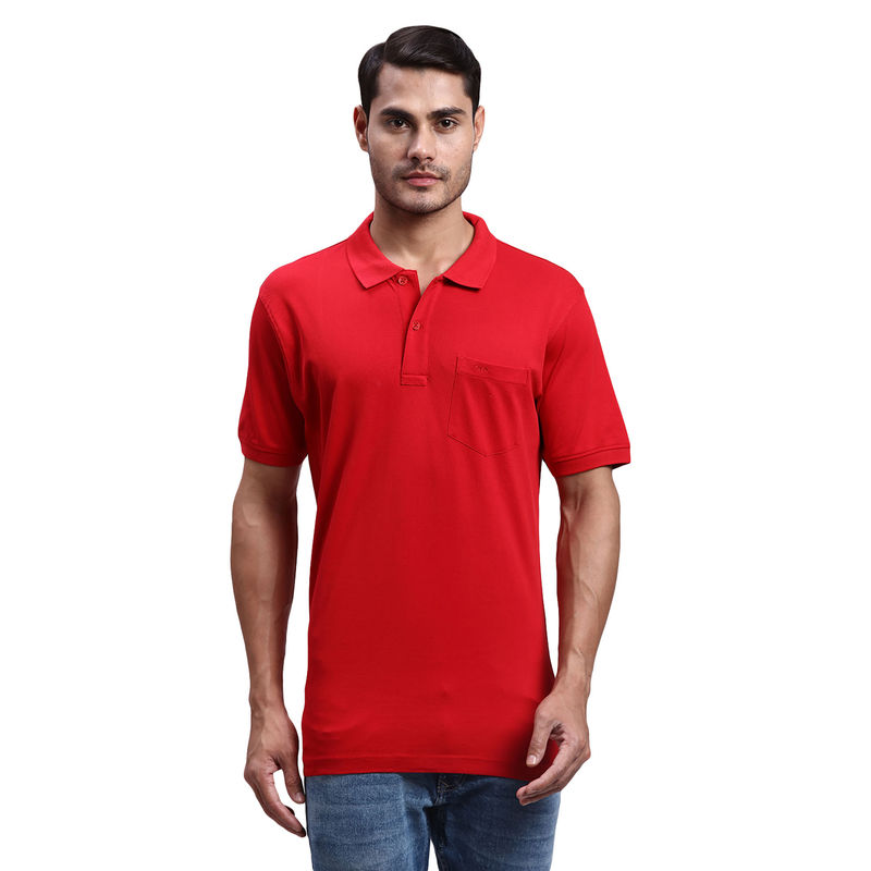 Buy ColorPlus Tailored Fit Solid Red Polo T-Shirt Online