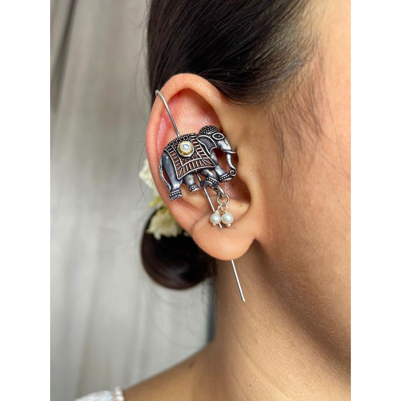 Buy ISHKAARA Oxidized Elephant Design with Pearl Ear Cuffs Online