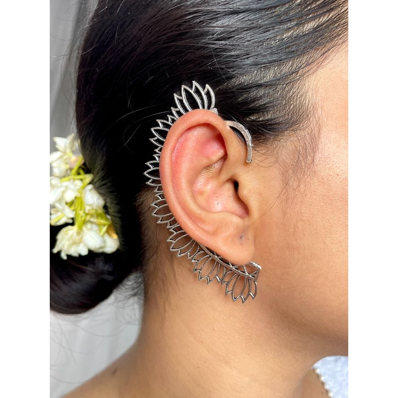 Buy ISHKAARA Oxidized Silver Lotus Petal Ear Cuffs Online