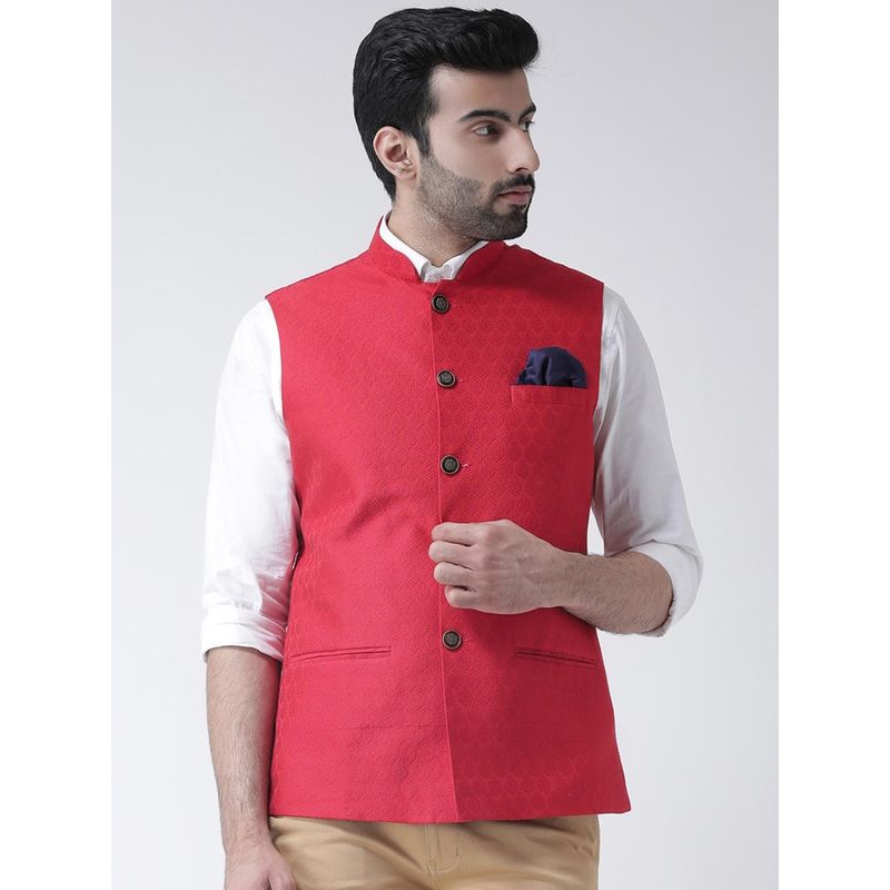 Buy KISAH Woven Men Red Nehru Jacket Online