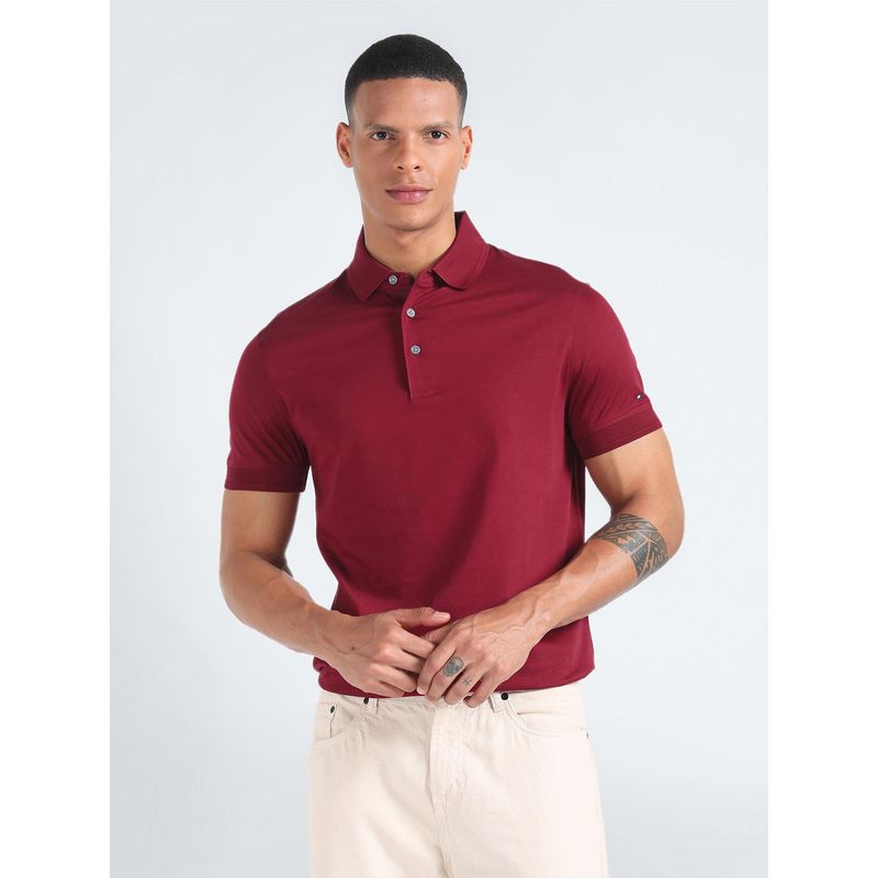 Buy Tommy Hilfiger Mens Maroon Solid Polo T-Shirt Online