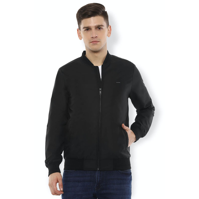 Buy Van Heusen Men Black Solid Casual Jacket Online