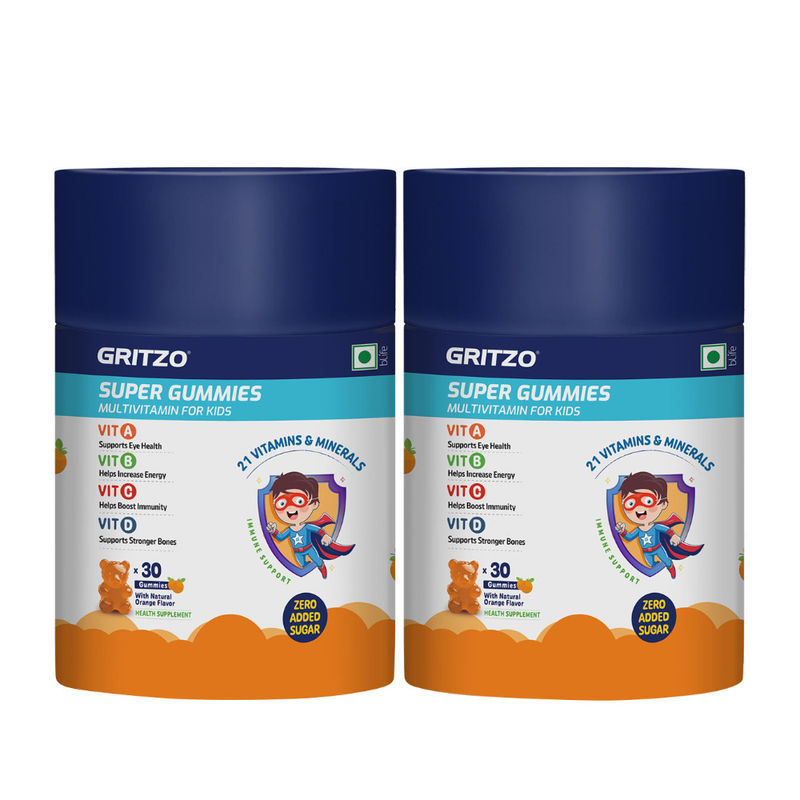 Buy Gritzo Super Gummies Multivitamin For Kids - Natural Orange Flavour ...