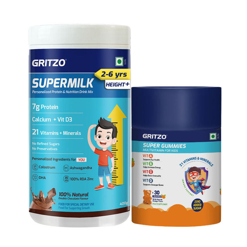 Buy Gritzo Supermilk Height+ 2-6Y (Double Chocolate 400g) & Super ...