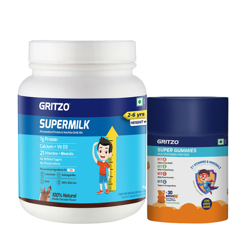 Buy Gritzo SuperMilk Height+ (2-6y), 7g Protein (Double Chocolate, 800g ...