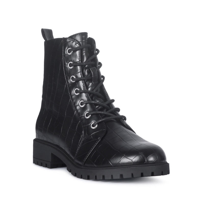 London Rag Lace-up Croc Textured Ankle Boot In Black: Buy London Rag ...