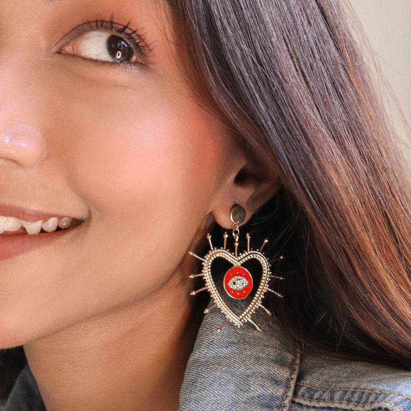 Buy Pipa Bella by Nykaa Fashion Heart Evil Eye Spiked Earrings Online