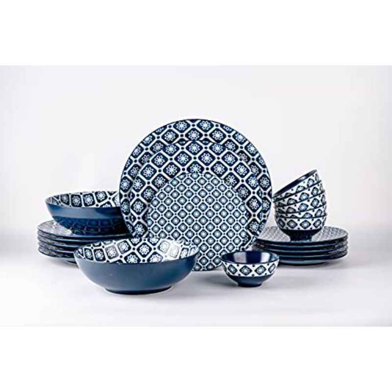 Buy HITKARI POTTERIES Cinna Flower Indigo Dinner Set 21Pc Online