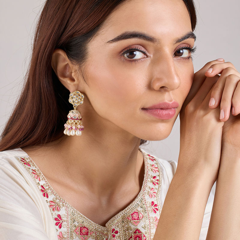 Buy Azai by Nykaa Fashion Multi-Color Kundan and Pearl Dangler Jhumkis ...