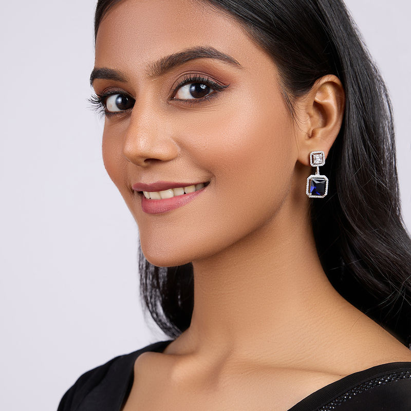 Buy Azai by Nykaa Fashion Navy Blue American Diamond Studded Drop ...