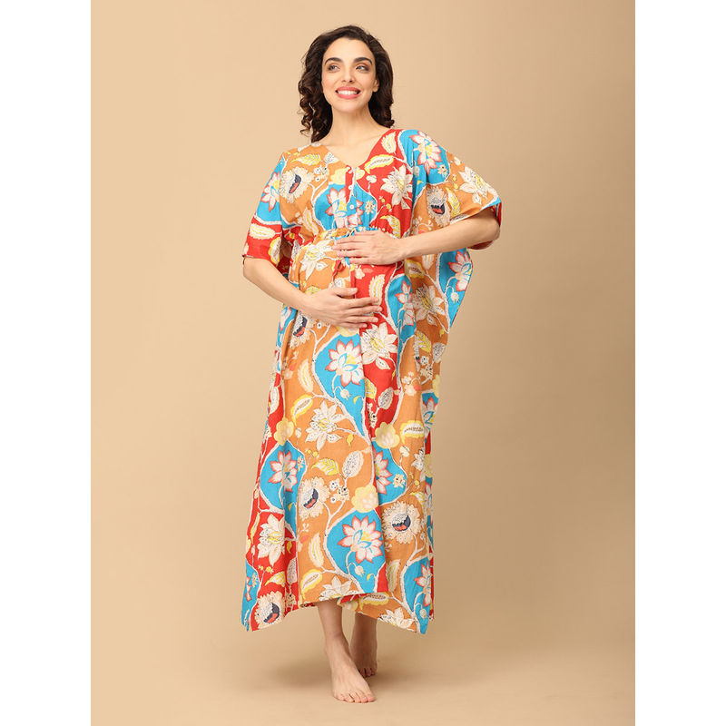 Buy The Mom Store Dusky Petals Maternity and Nursing Kaftan Nighty Online