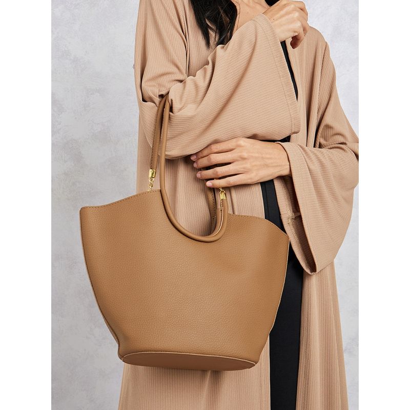 Buy Styli Womens Brown Pu Long Double Handle Shoulder Bag Online