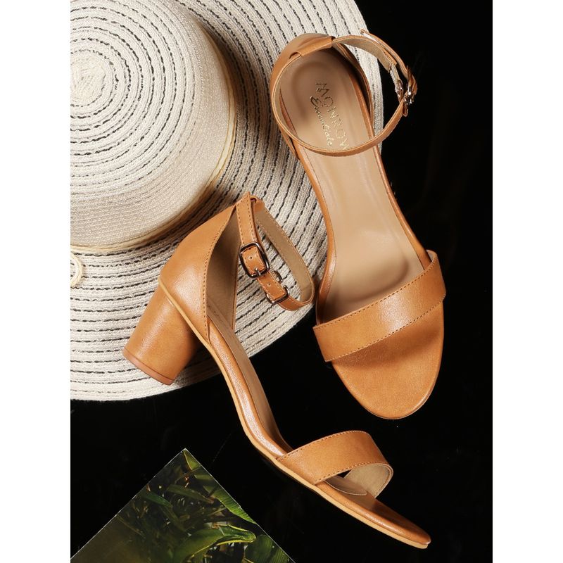 Buy Monrow Solid Tan Block Heels Online