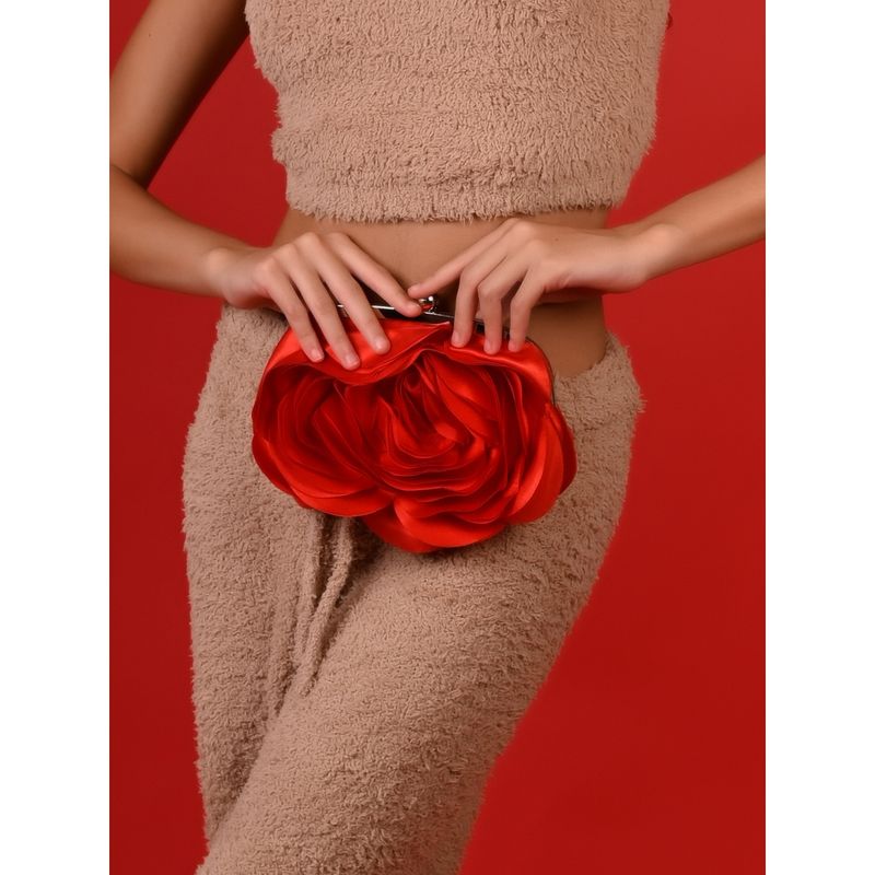 Buy Odette Red Flower Solid Clutch Online