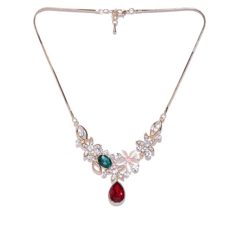 Buy Prita Gold-Plated Stones Studded Floral Patterned Necklace In Beige ...