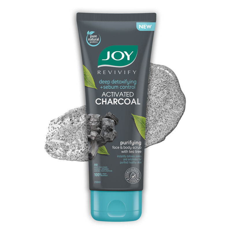 Buy Joy Charcoal Face & Body Scrub with Tea Tree for Oil Control, Sebum ...