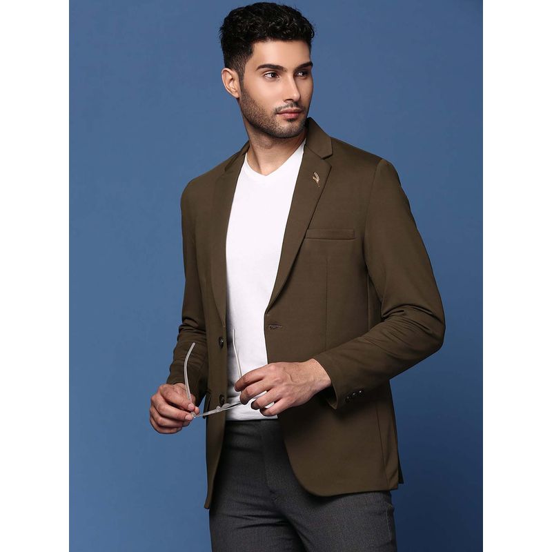 Buy SHOWOFF Mens Olive Slim Fit Single Breasted Blazer Online