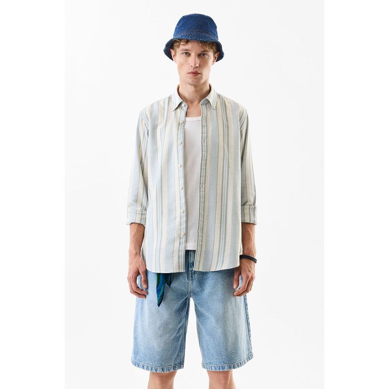 Buy Snitch Men Blue Linen Blend Casual Shirt Online
