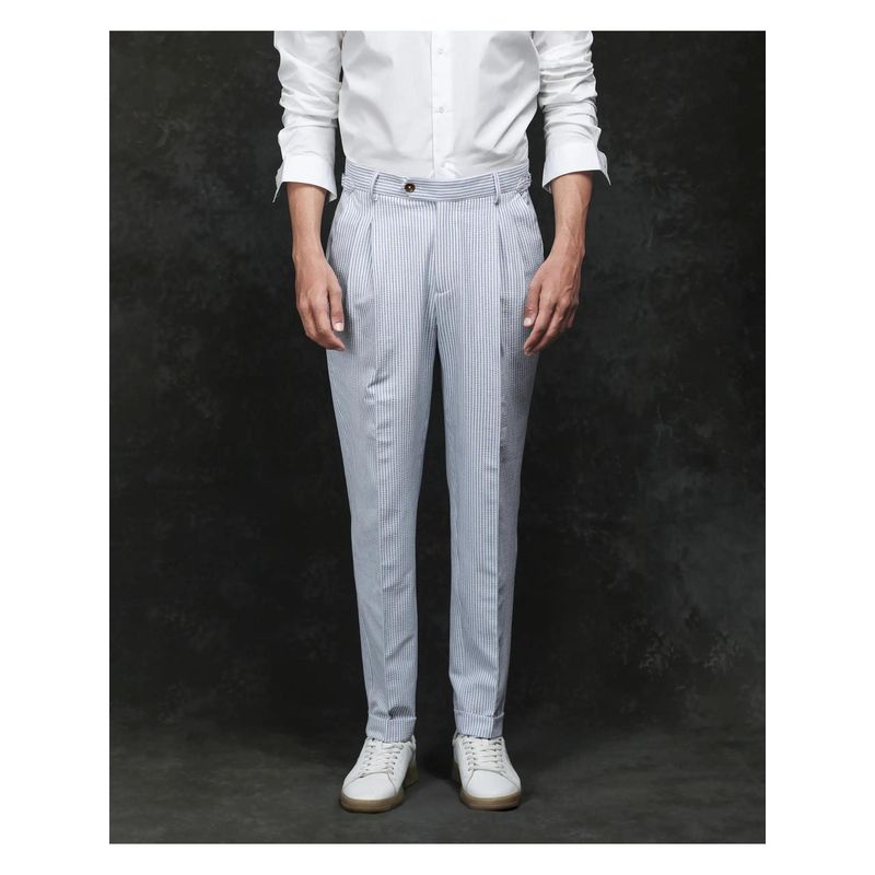 Buy Rare Rabbit Ace Light Blue Stripes Relaxed Fit Trouser Online