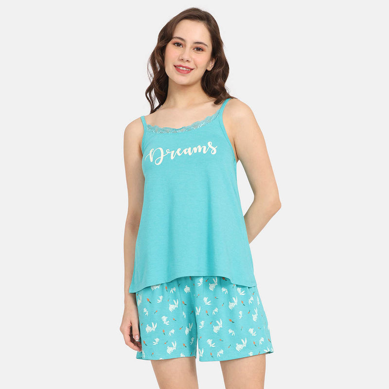 Buy Zivame Rosaline Joy Sticks Knit Cotton Top and Shorts - Ceramic ...