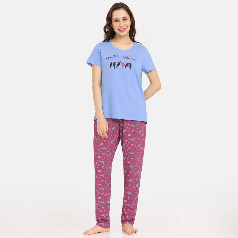 Buy Zivame Rosaline Joy Sticks Knit Cotton T-Shirt and Pyjama - Sangria ...