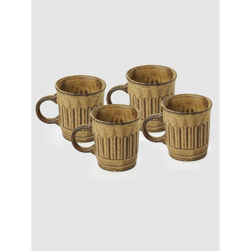 Buy ExclusiveLane Coffee Brown Textured Ceramic Mugs -Set Of 4 - 340 Ml ...