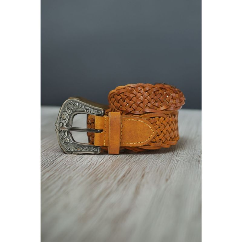 Buy ART N VINTAGE Mustard Genuine Leather Hand-Weaving Belt for Women ...
