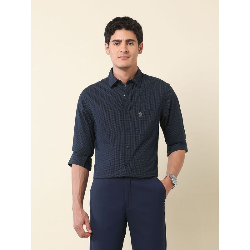 Buy U.S. POLO ASSN. Men Navy Blue Printed Formal Shirt Online
