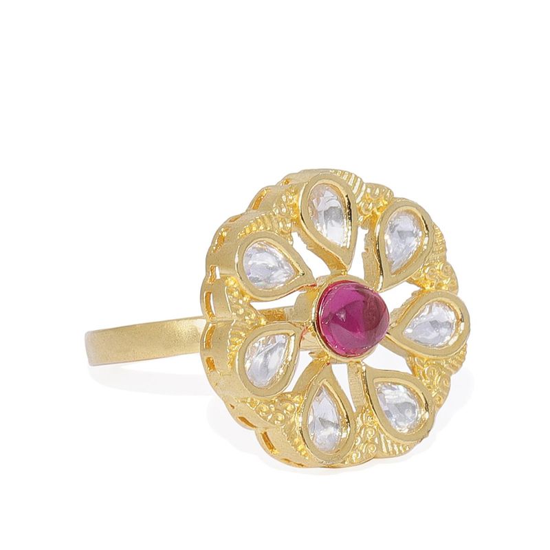 Accessher Women Gold-Toned & Pink Floral Faux Ruby Finger Ring: Buy ...