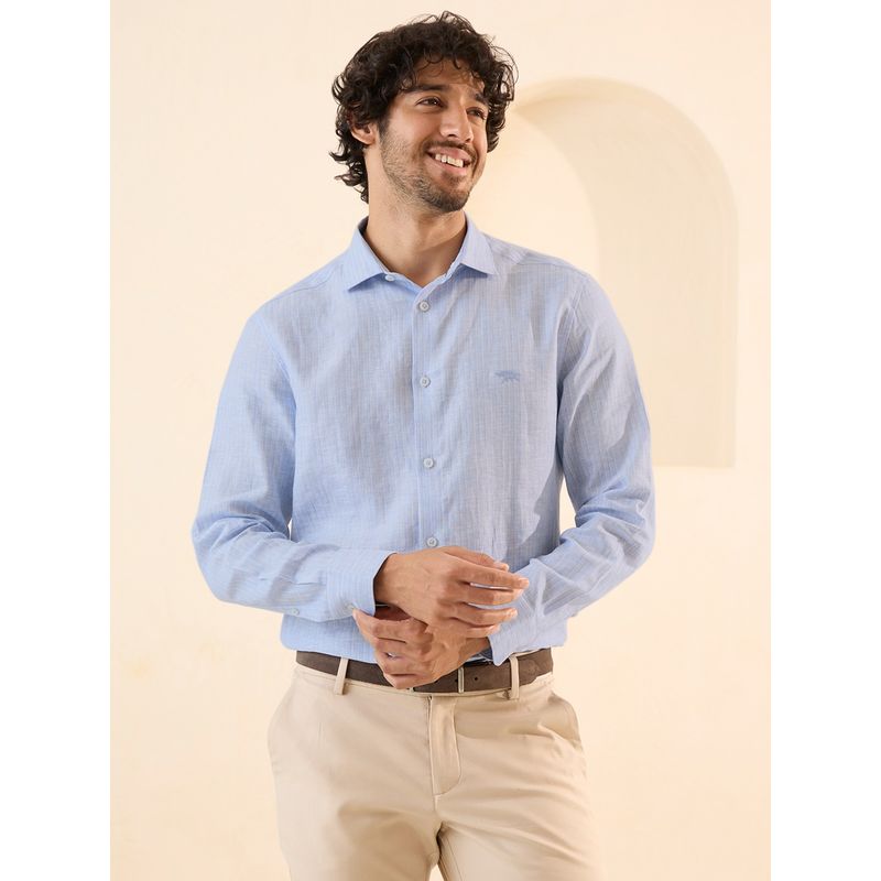 Buy Andamen Men Blue Cutaway Slim Shirt Online