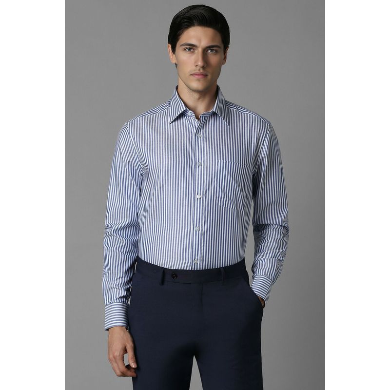 Buy Louis Philippe Men Blue Stripes Full Sleeves Regular Fit Formal ...