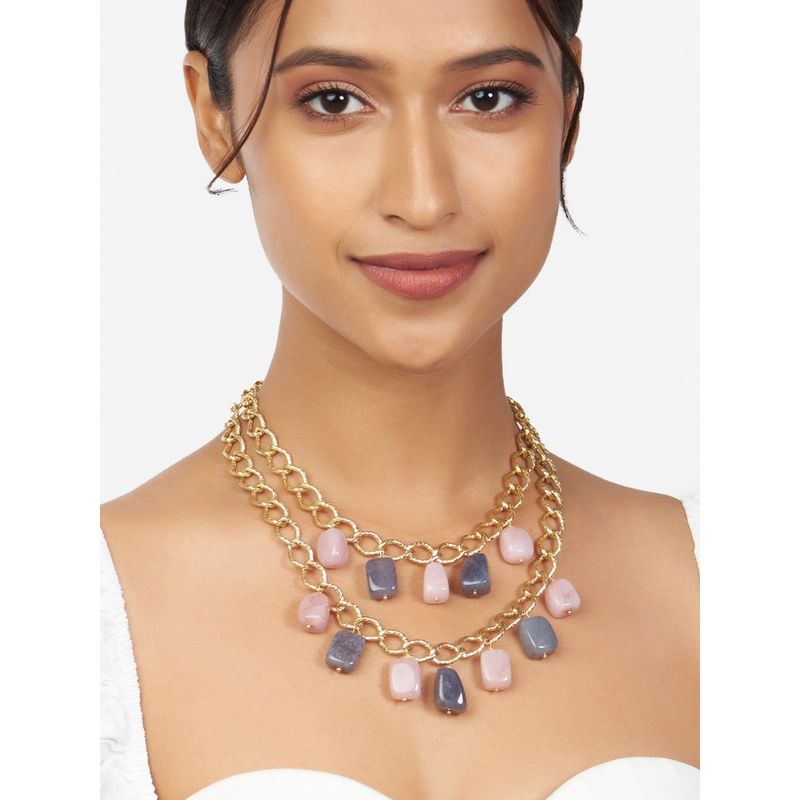 Buy Ahaanya Multi-Strand Gold & Pink Agates Chain Necklace Online