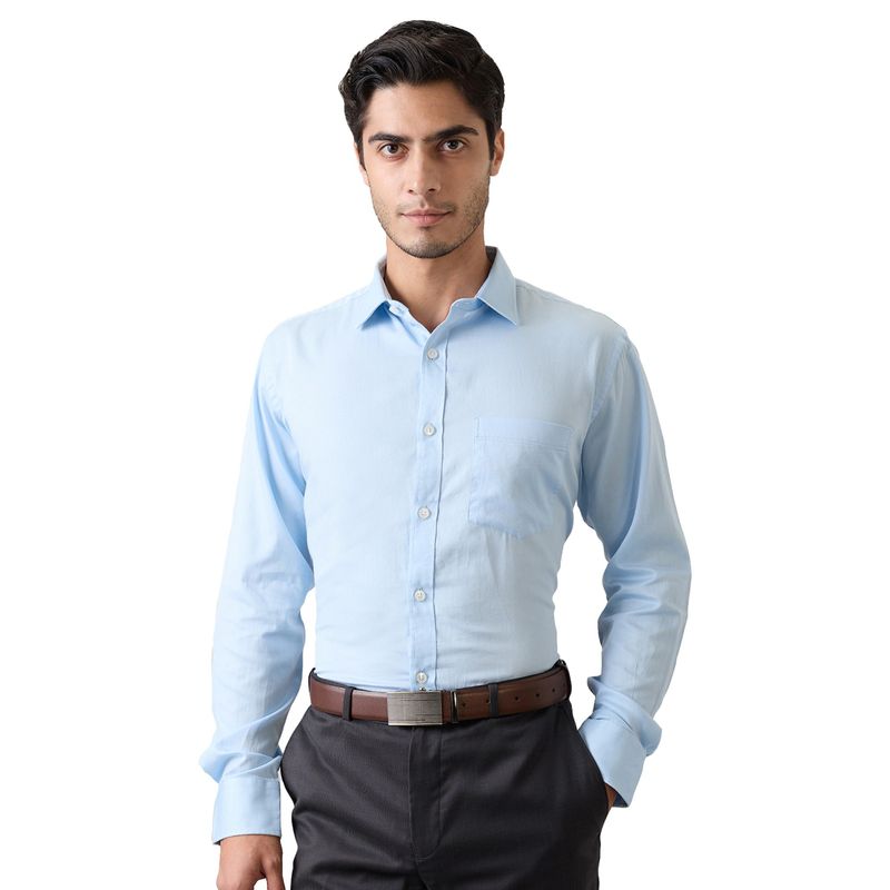 Buy Park Avenue Regular Fit Solid Medium Blue Shirt Online