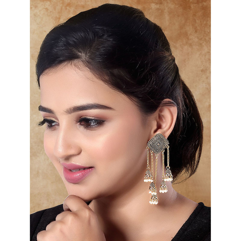Buy I Jewels Gold Plated Multi Layered Dangle Jhumka Earrings for Women ...